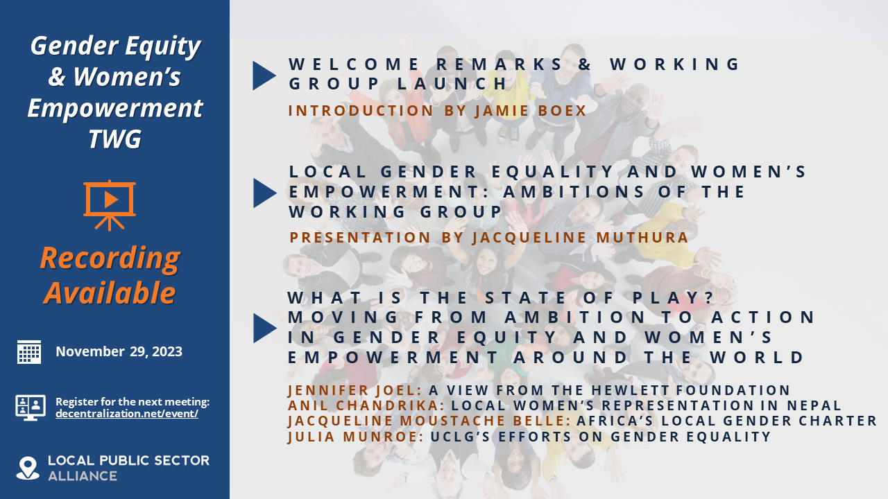 LPSA Thematic Working Group on Gender Equity & Women’s Empowerment - Open Meeting - November ...